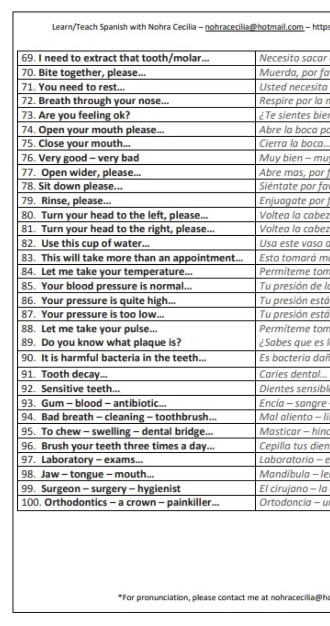 Dental Dialogues: 100 Spanish Phrases for Dentists and Staff" - Etsy