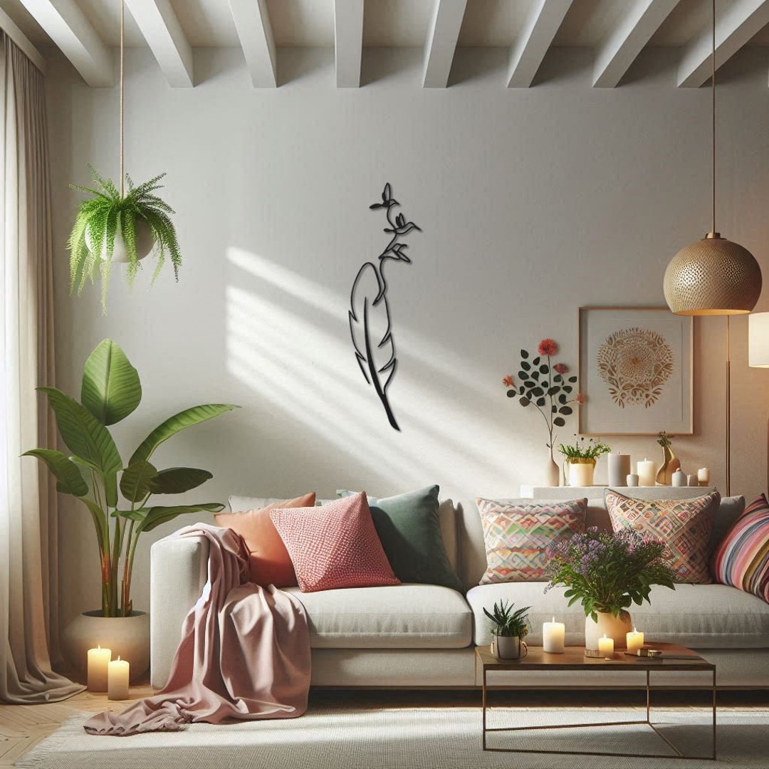 Feather Metal Wall Art, Birds Line Art Wall Decor, Line Art Metal Wall ...