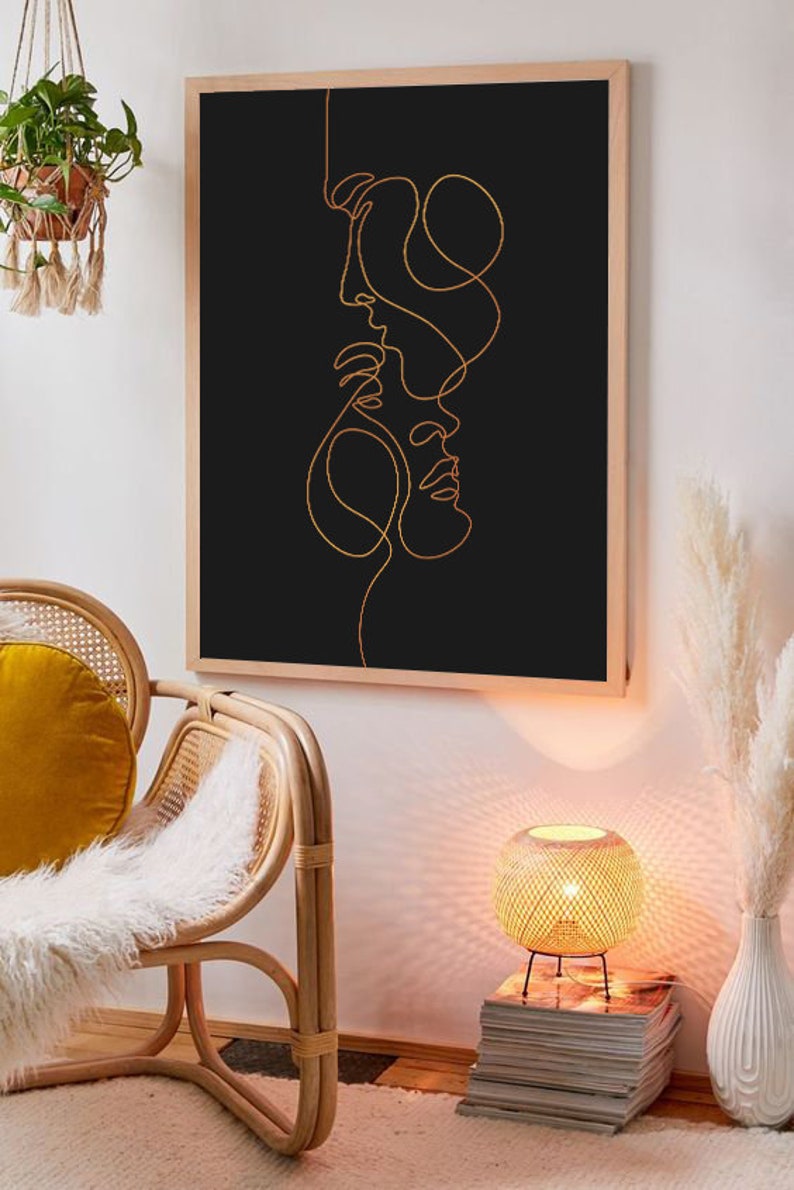 One Line Couple Drawing Print, One Line Lovers Art Poster, Valentine's ...