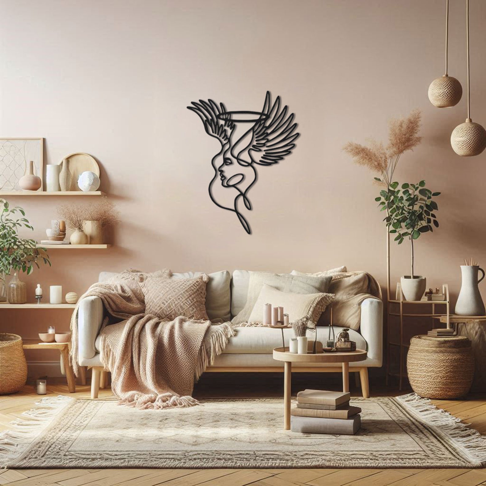 Angel Woman Line Art Wall Decor, Spiritual Guide Metal Wall Art ...