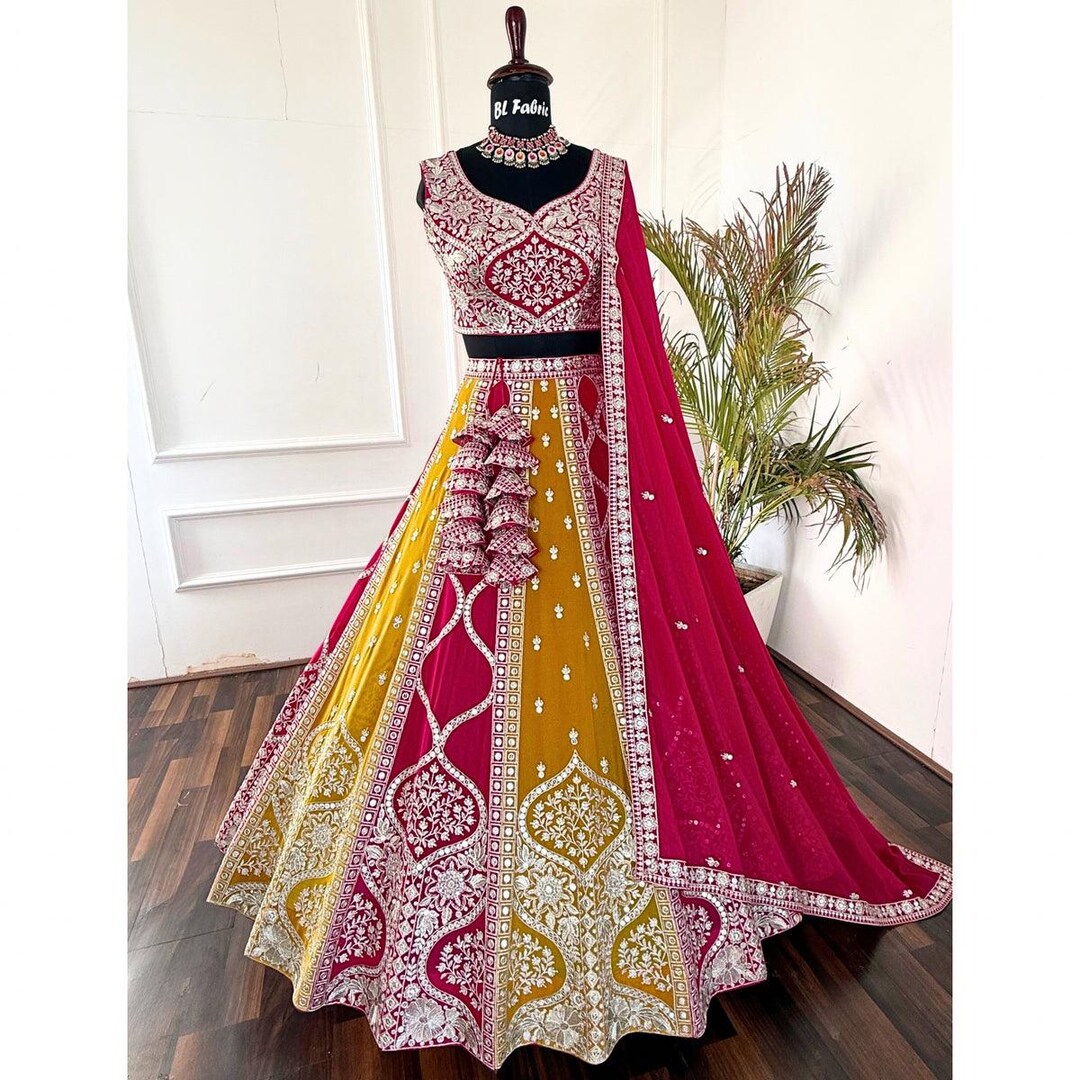 Multi Color Sequence & Thread Embroidery Work Designer Lehenga Choli ...