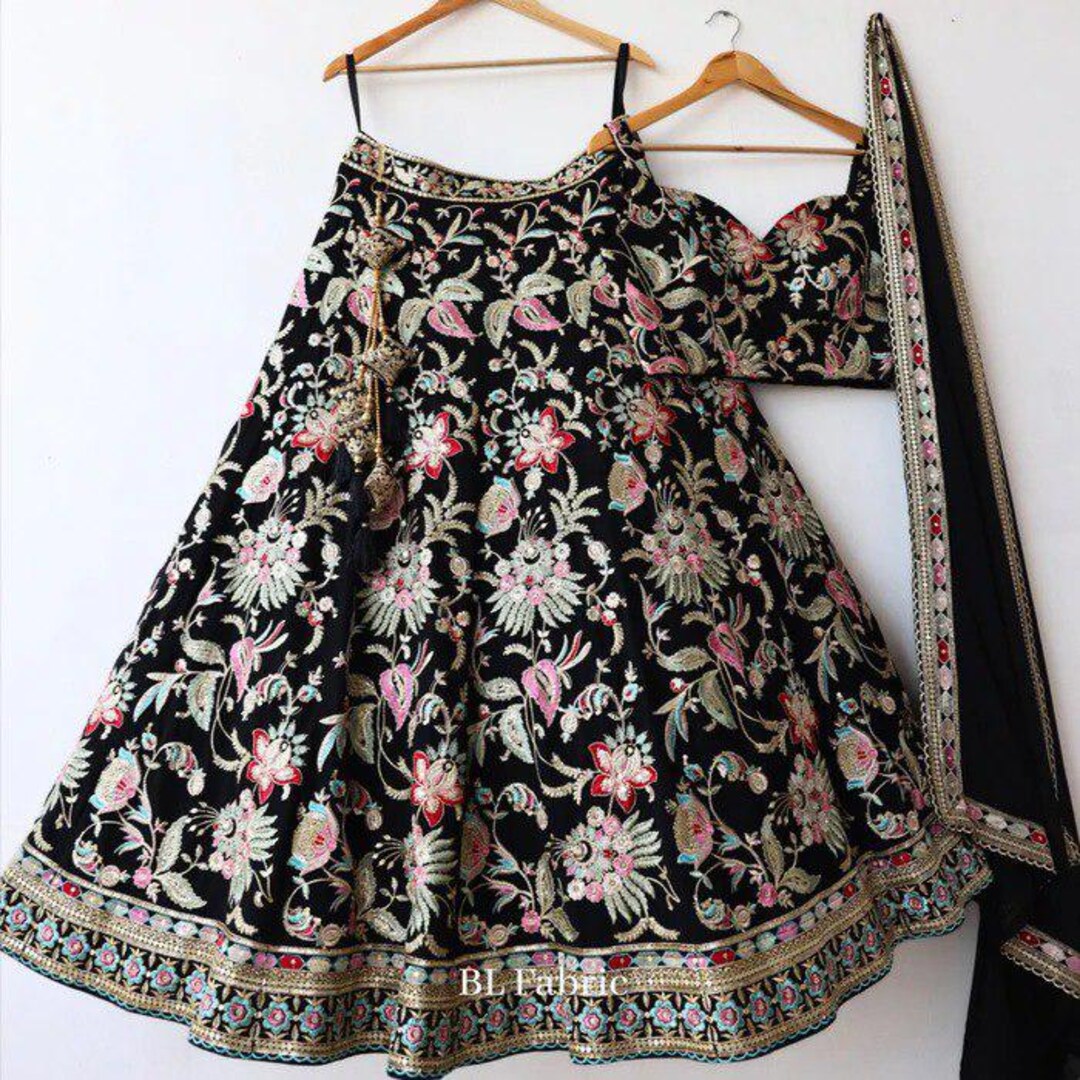 Black Color Sequence & Embroidery Work Designer Wedding Lehenga Choli ...