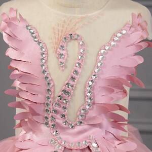Girls Pink Swan Tulle Dress Junior Flower Girls Dress Pink Tutu Ball ...