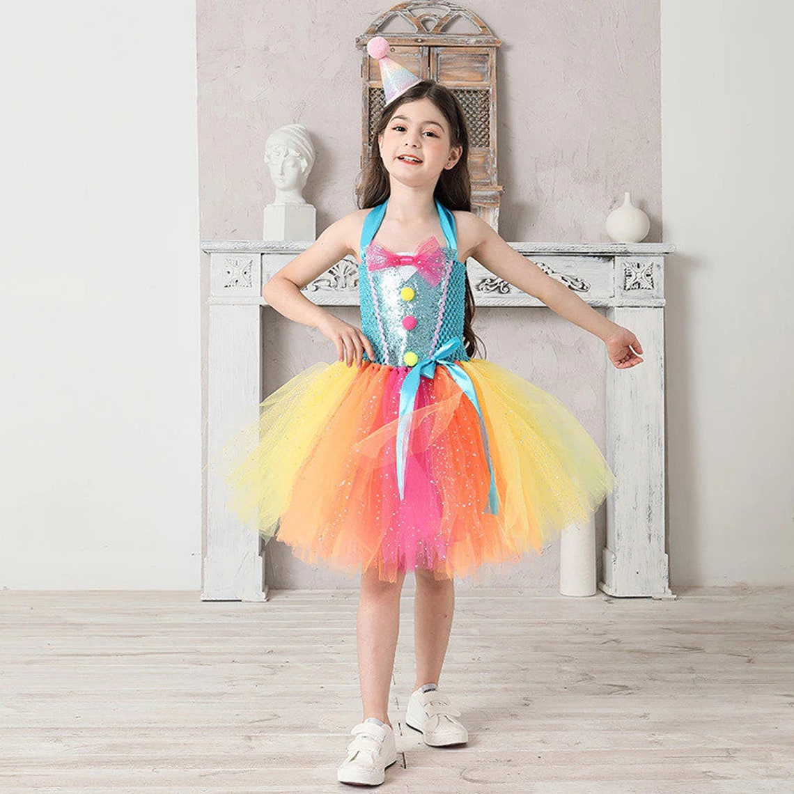 Girls Clown Costume Rainbow Fancy Dress Kids Birthday - Etsy
