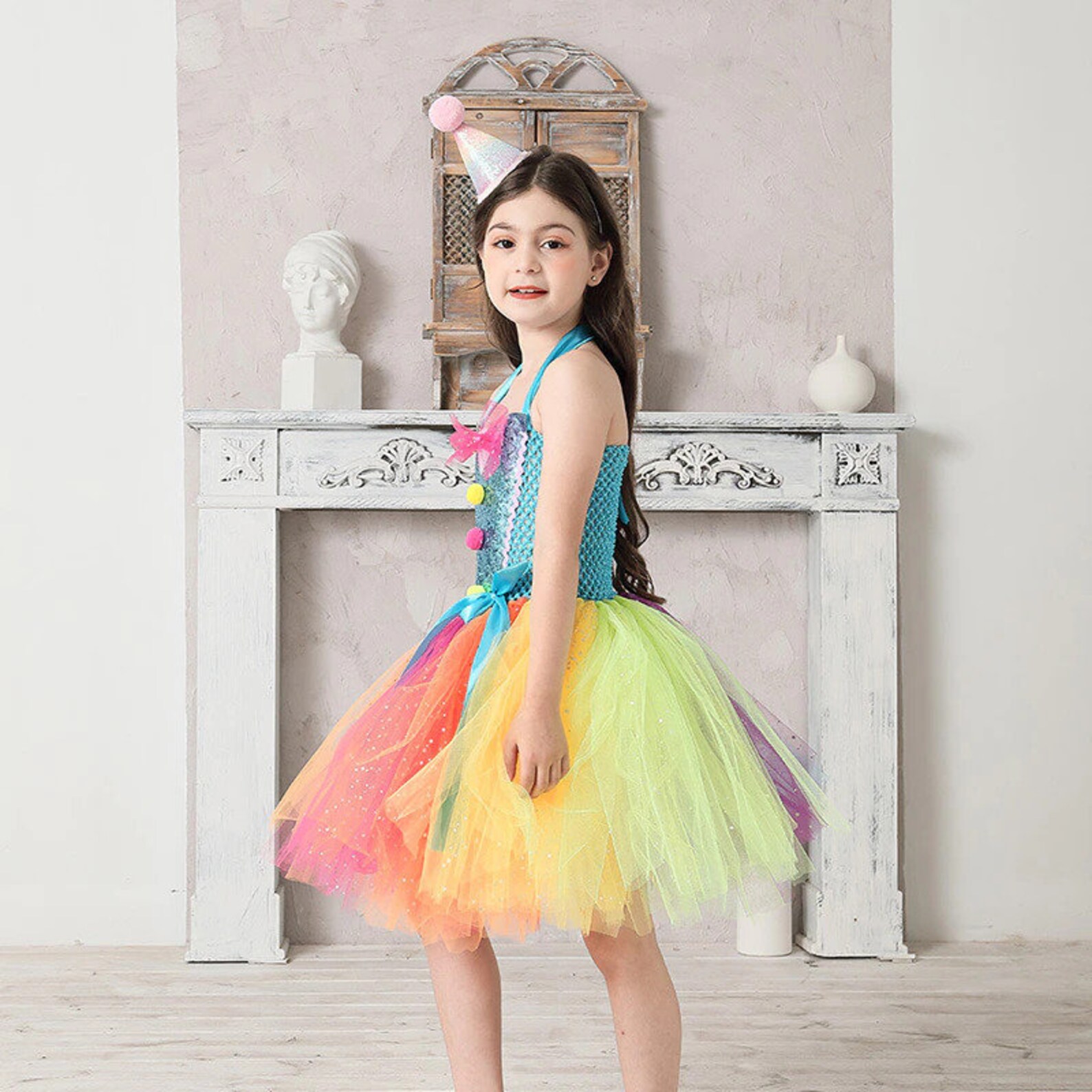 Girls Clown Costume Rainbow Fancy Dress Kids Birthday - Etsy