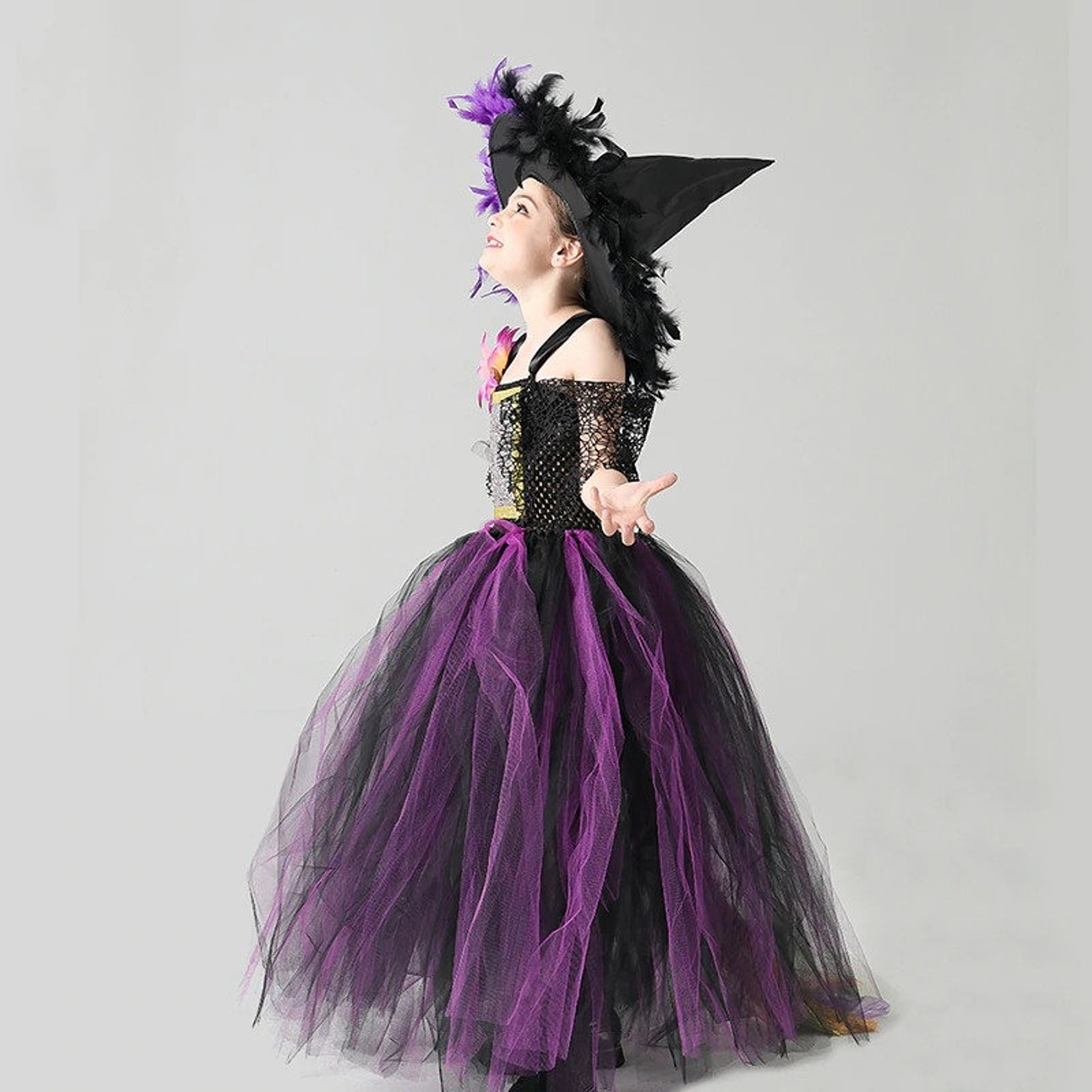 Girls Wicked Witch Halloween Costume Purple Black Fairy Tale | Etsy