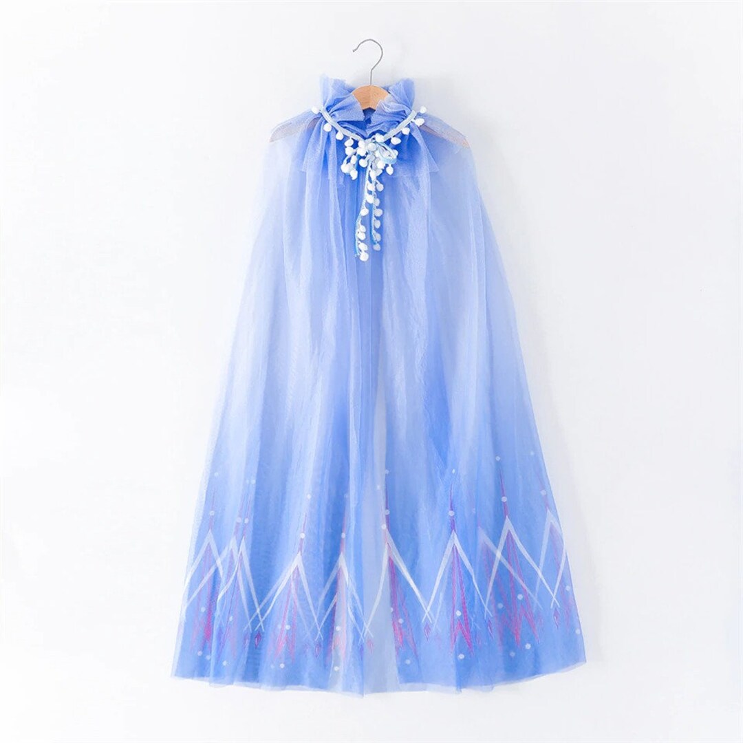 Girls ICE QUEEN Cape Kids Tulle Cloak Magical Fairy Costume Blue and ...