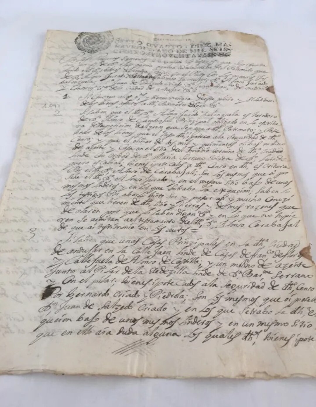 Antique Manuscript. Year 1697. 4 Sides. Stamped With sello Qvarto Diez ...