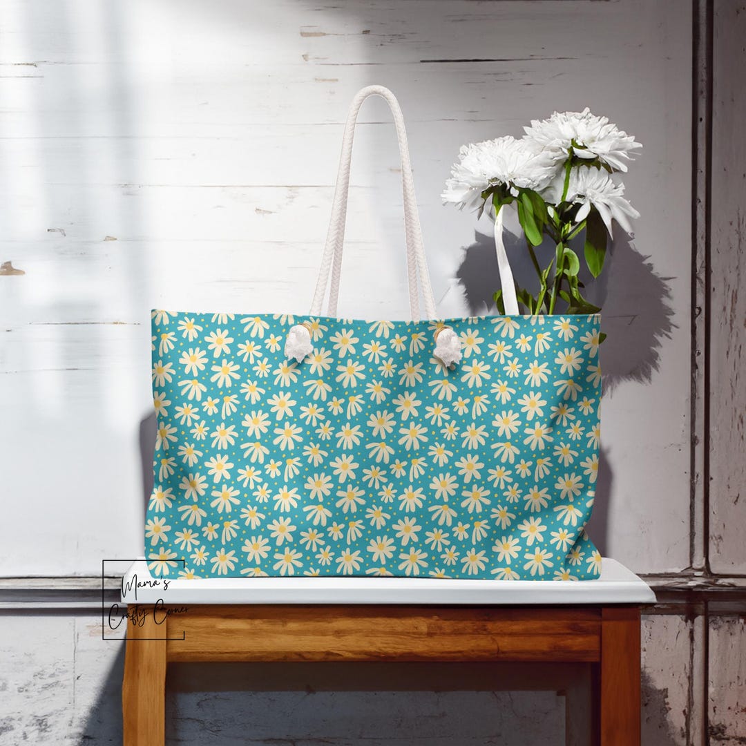 Weekender Bag - Teal Daisy - Oversized Rope Handle Stylish Bag for ...