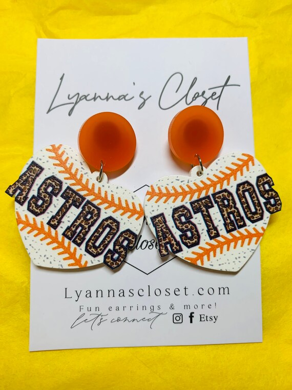 Astros Heart Earrings / Astros Word Earrings With Stud/ Orange - Etsy