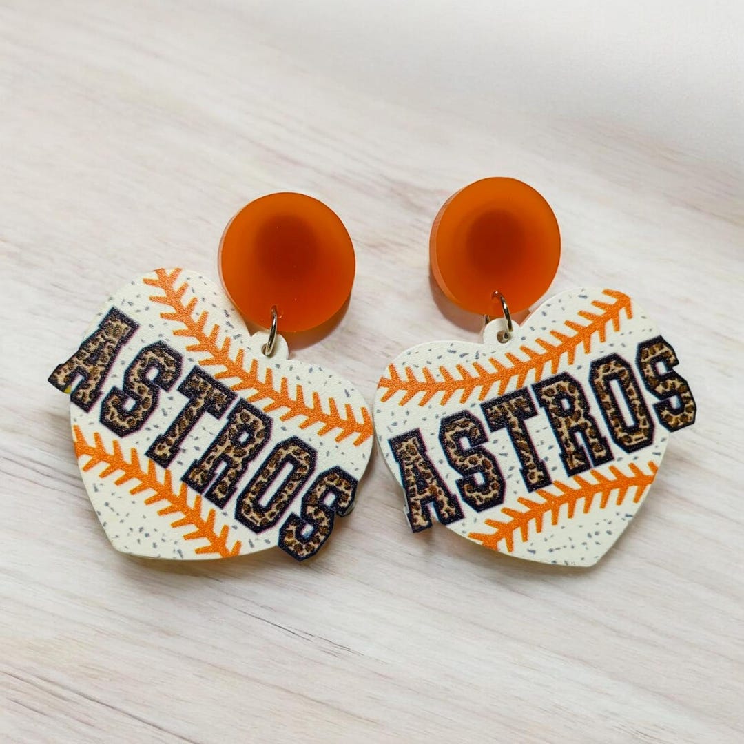 Astros Heart Earrings / Astros Word Earrings With Stud/ Orange and Blue ...