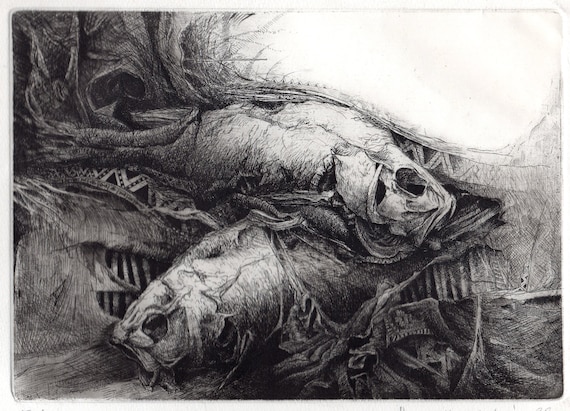 Pisces Fish Intaglio Etching Print on Paper Printmaking Art | Etsy