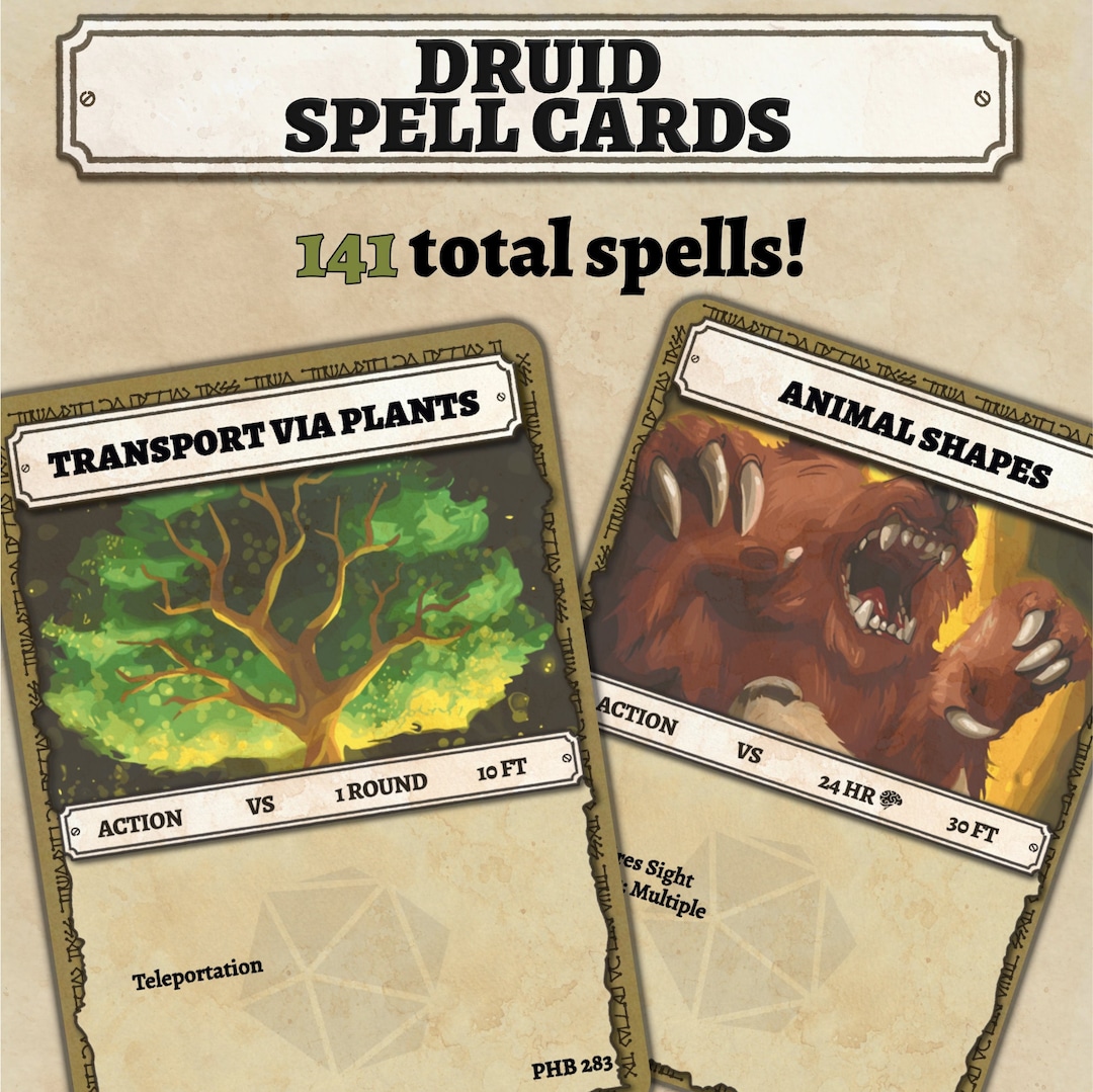 Druid Spell Cards for DND 5E Full-text and Illustrated - Etsy