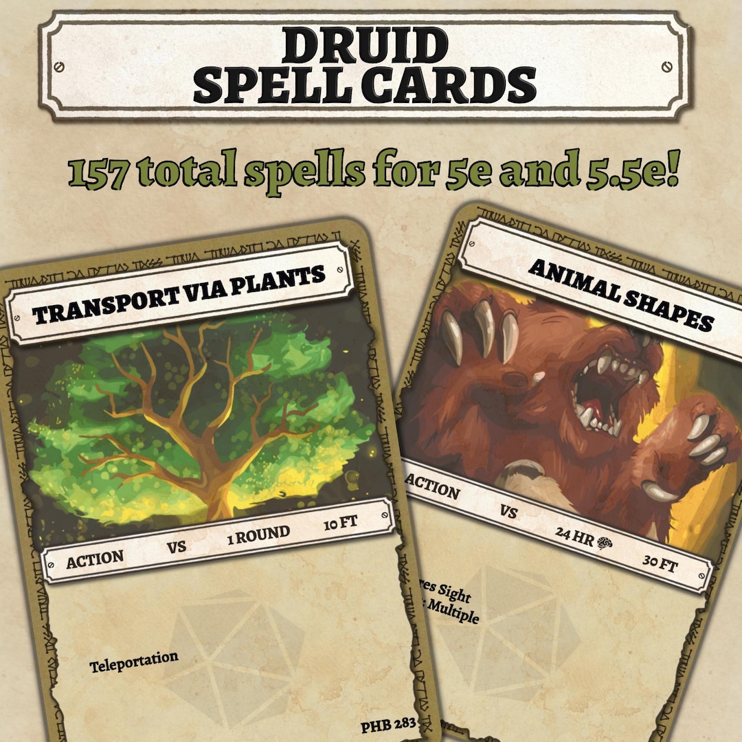 Druid Spell Cards for DND 5.5E - Full-text and Illustrated! 5E 2014 and ...