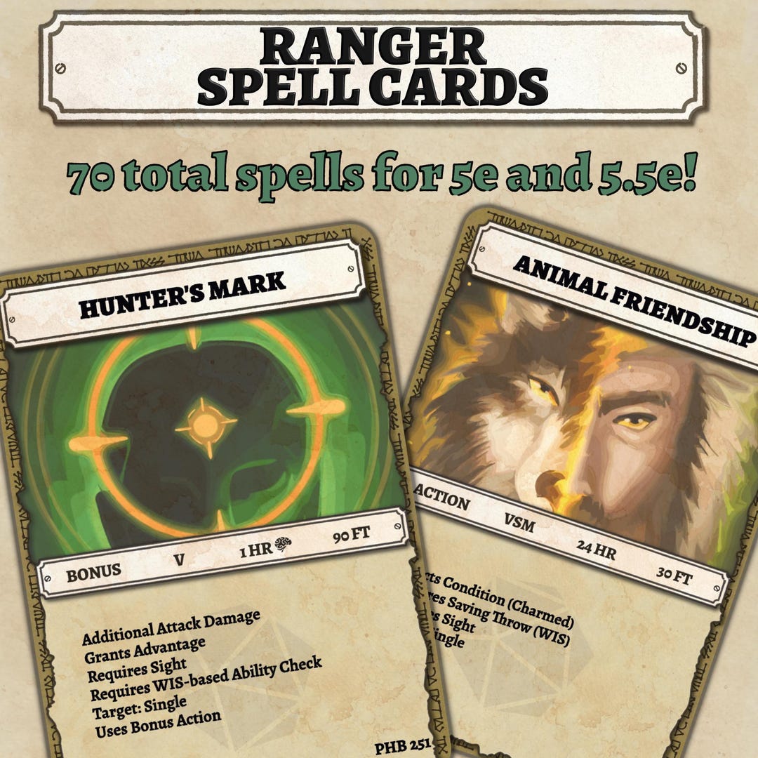 Ranger Spell Cards for Dnd 5e and 5.5e – Full-text, Illustrated ...