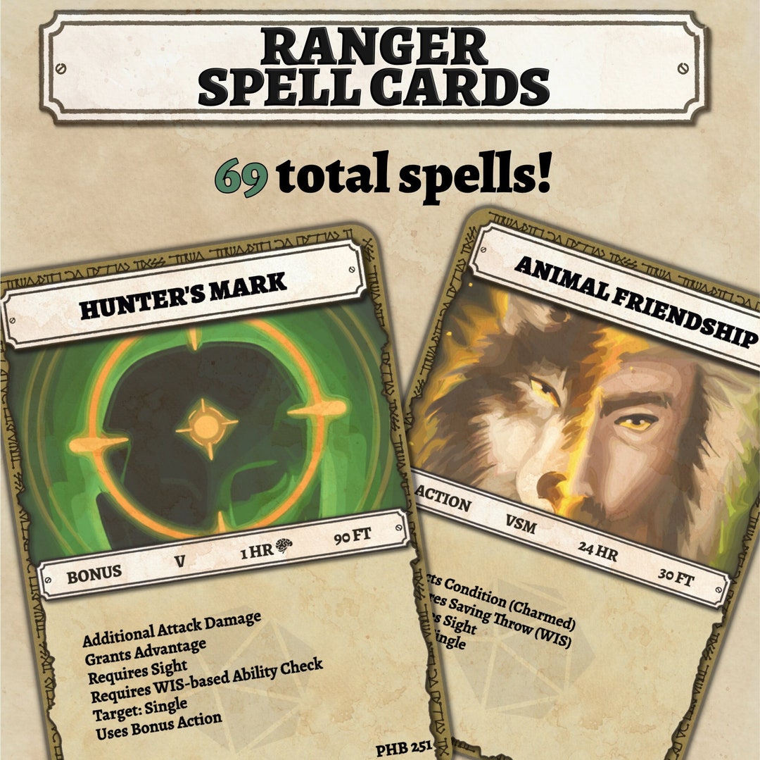 Ranger Spell Cards for DND 5E Full-text and Illustrated - Etsy