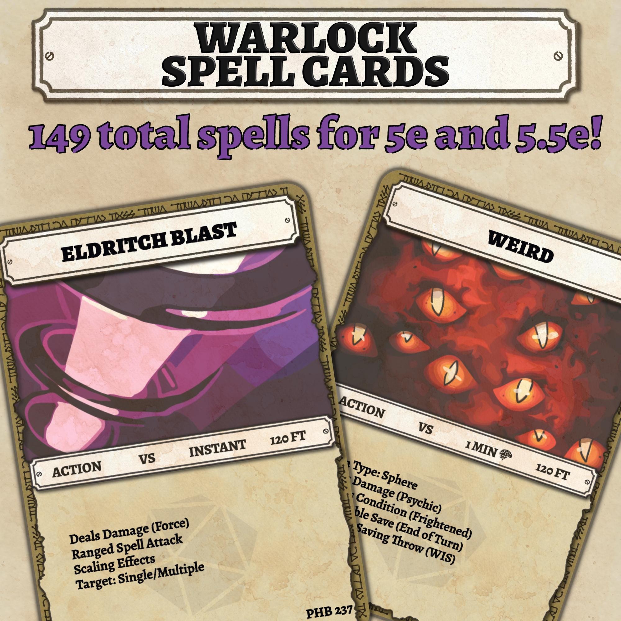 Warlock Spell Cards for DND 5.5E - Full-text and Illustrated! 5E 2014 ...