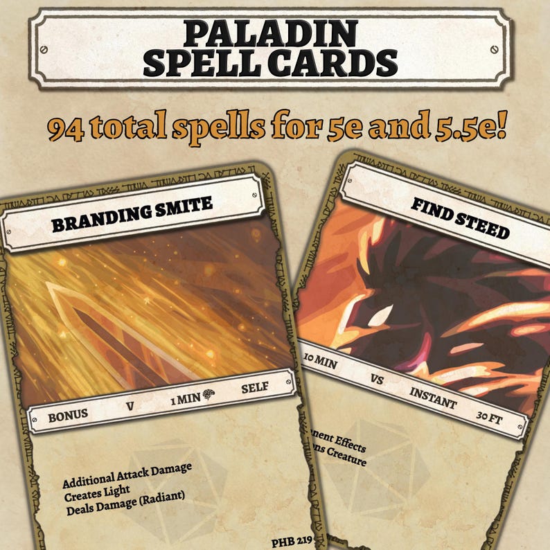 Paladin Spell Cards for Dnd 5E (2014) and 5.5E (2024) - Full-text and ...