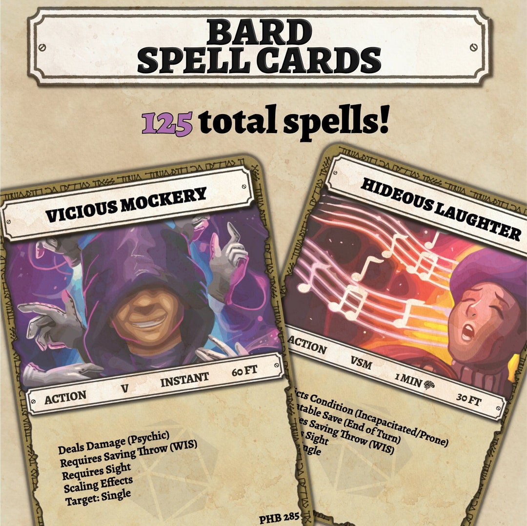 Bard Spell Cards for DND 5E Full-text and Illustrated - Etsy