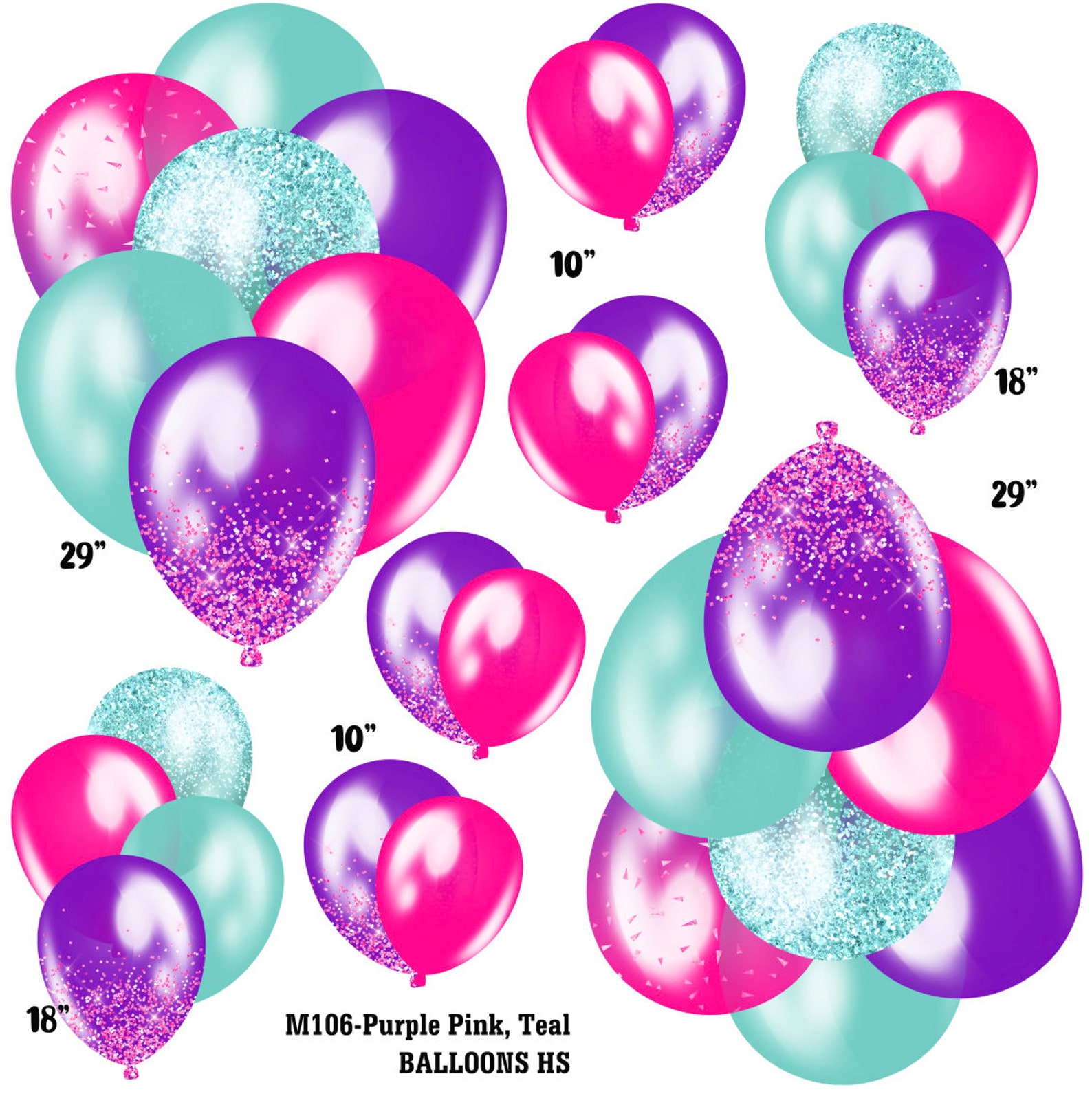 Balloon Bundles Purple Pink Teal Bouquets Yard Cards - Etsy