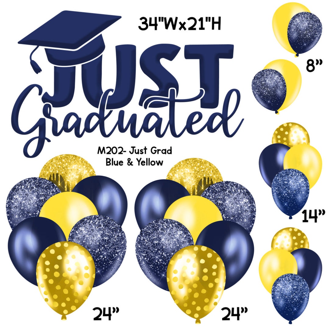 Just Graduated, Graduation, Party Props, Decor, Balloons, Yellow, Navy ...