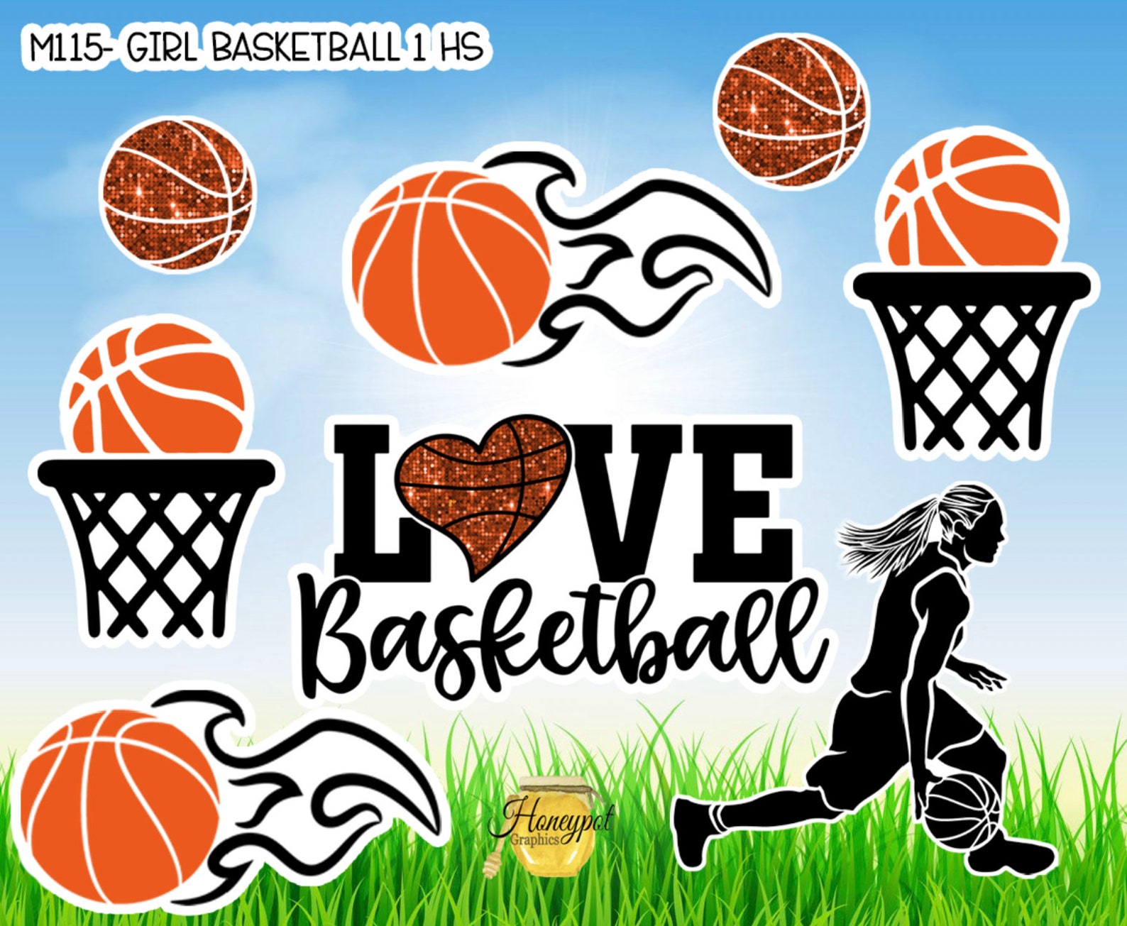 Basketball Girl Yard Card Lawn Sign Glitter Love - Etsy