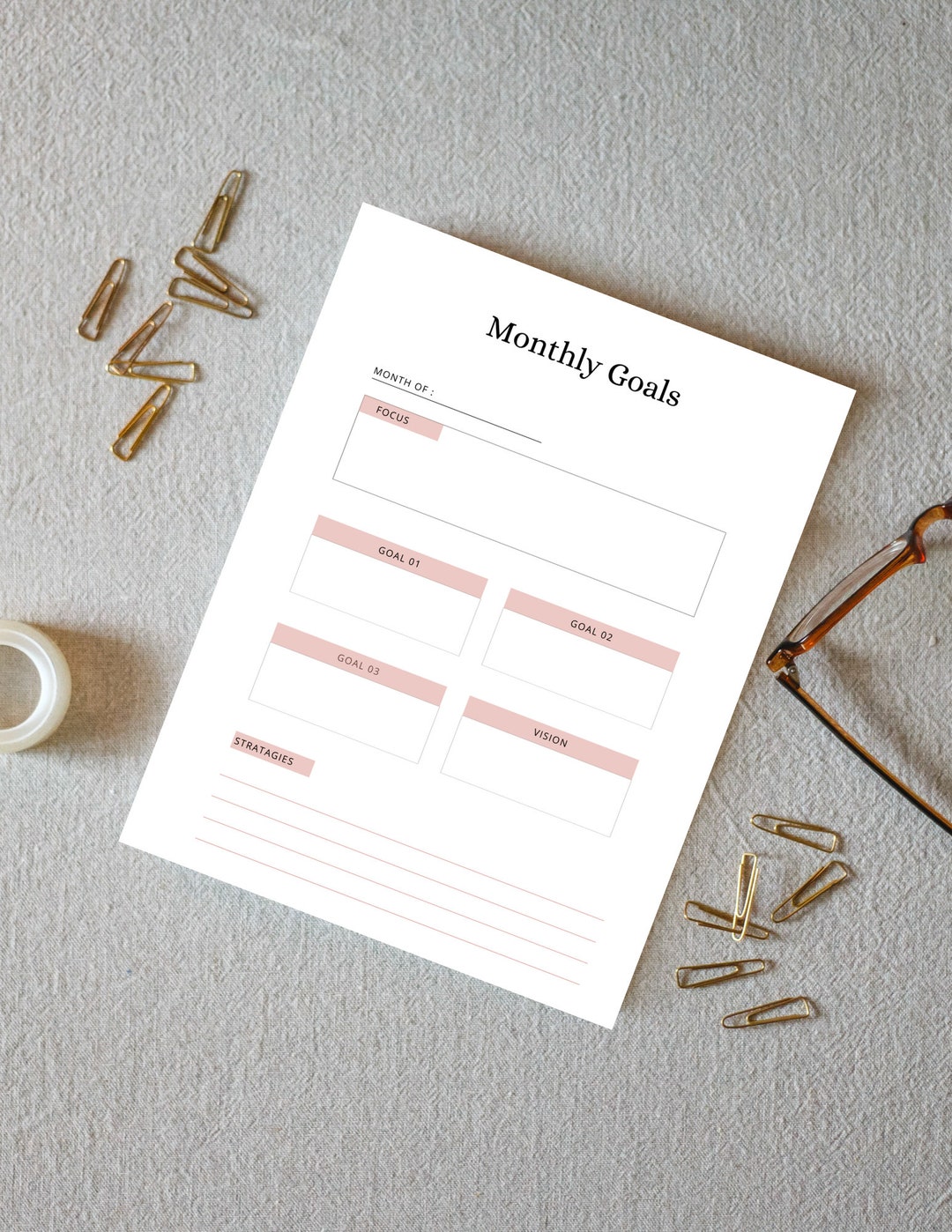 Monthly Goals Worksheet for Business or Personal - Goal Progress ...