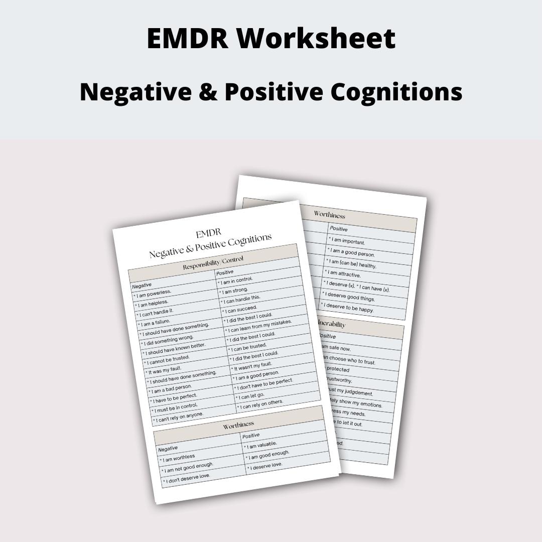 EMDR Therapist Handout - Negative Positive Cognitions Worksheet ...