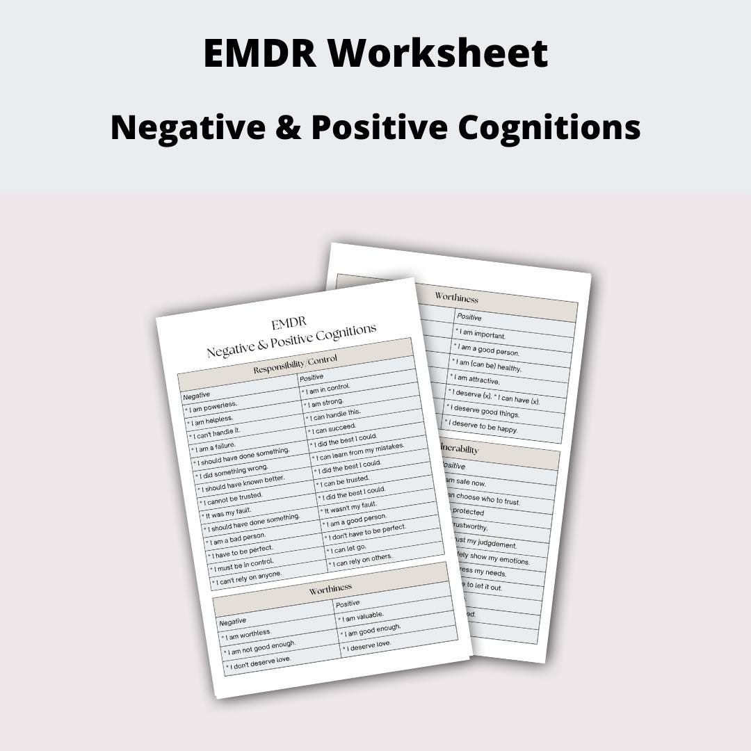 EMDR Therapist Handout - Negative Positive Cognitions Worksheet ...