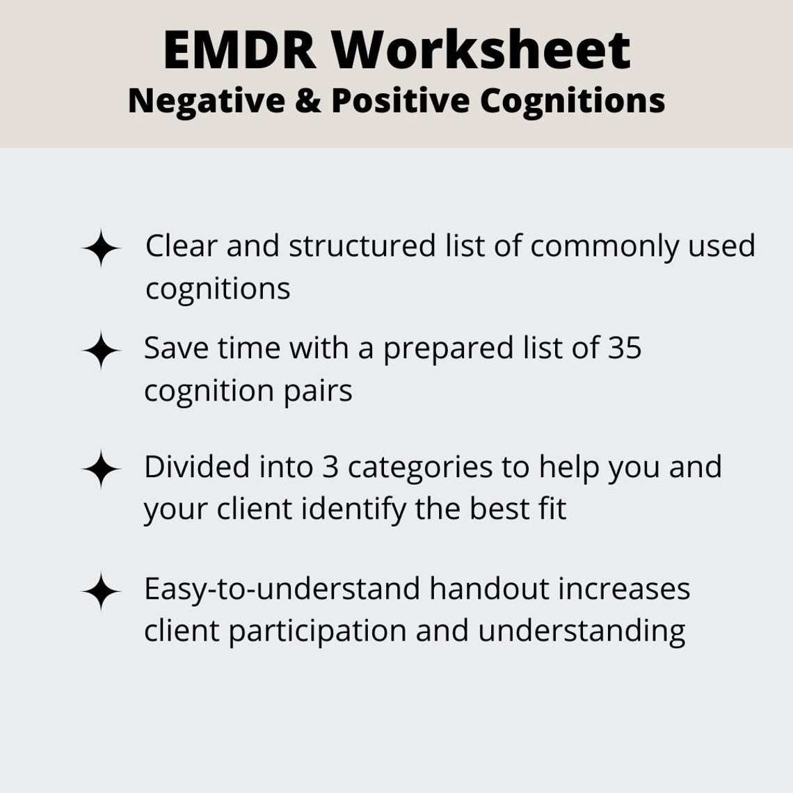 EMDR Therapist Handout - Negative Positive Cognitions Worksheet ...