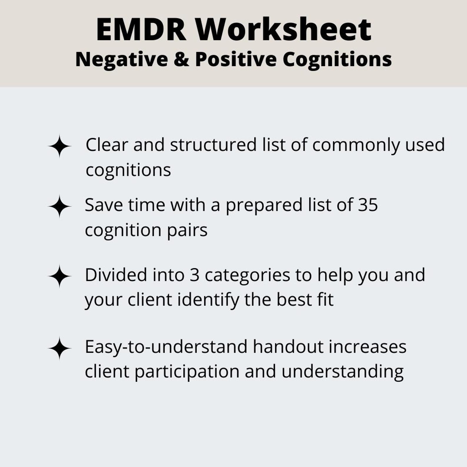 EMDR Therapist Handout - Negative Positive Cognitions Worksheet ...