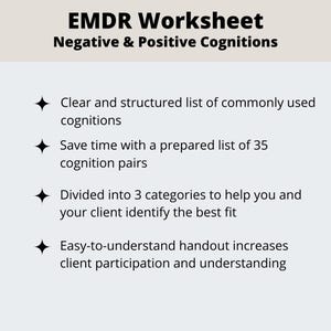 EMDR Therapist Handout - Negative Positive Cognitions Worksheet ...