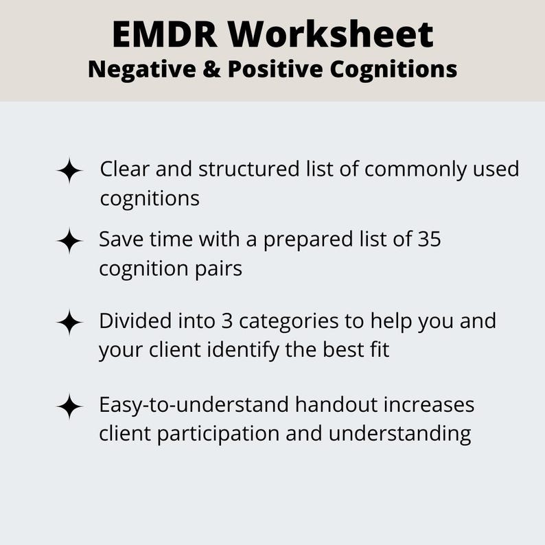 EMDR Therapist Handout - Negative Positive Cognitions Worksheet ...