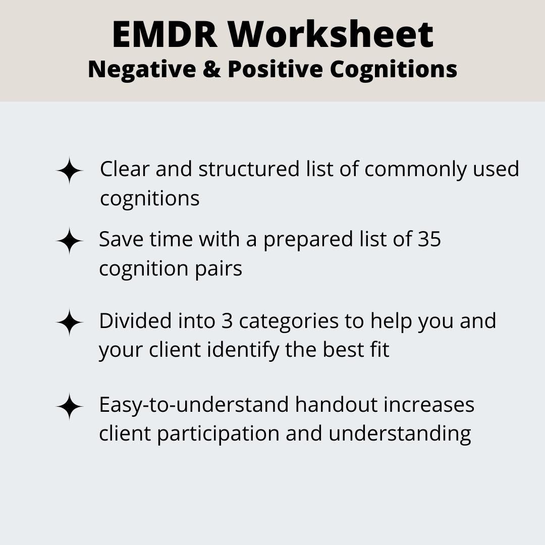 EMDR Therapist Handout - Negative Positive Cognitions Worksheet ...
