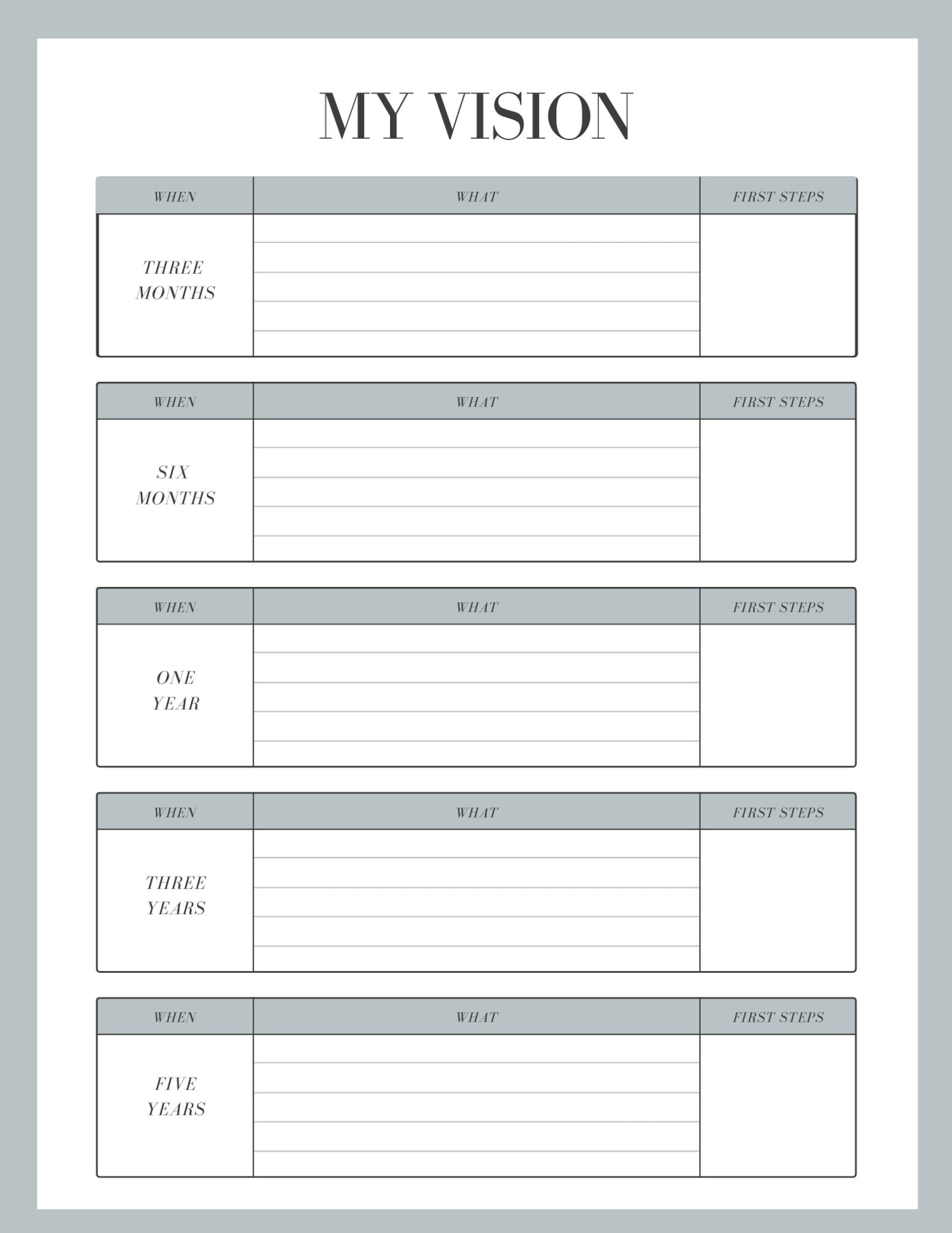 Vision and Action Plan Guide - Printable Action Guide, Vision Guide ...