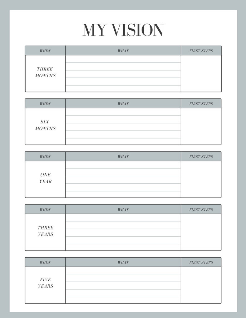 Vision and Action Plan Guide - Printable Action Guide, Vision Guide ...