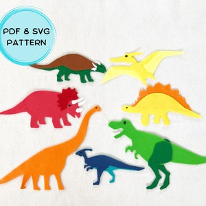 Seven Dinosaurs Felt Board Pattern With SVG File, Easy to Make Set for ...