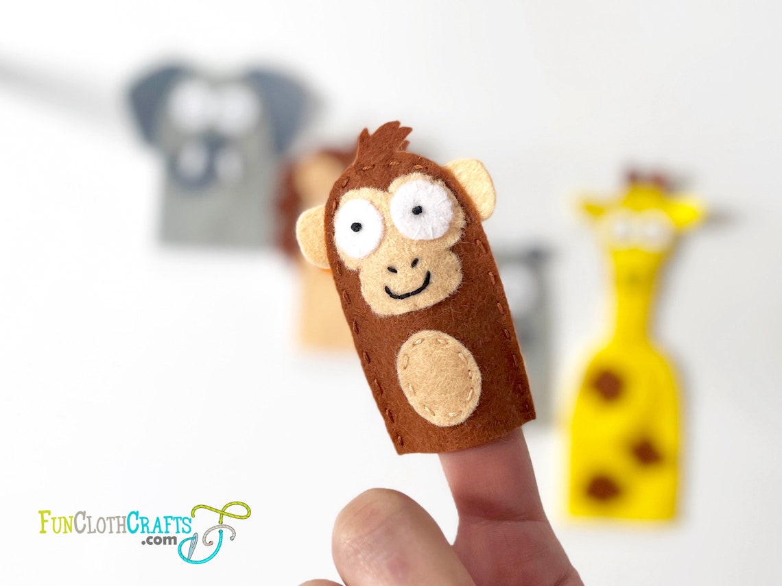 Jungle Animals Finger Puppets Felt Pattern PDF and SVG Safari Playtime ...