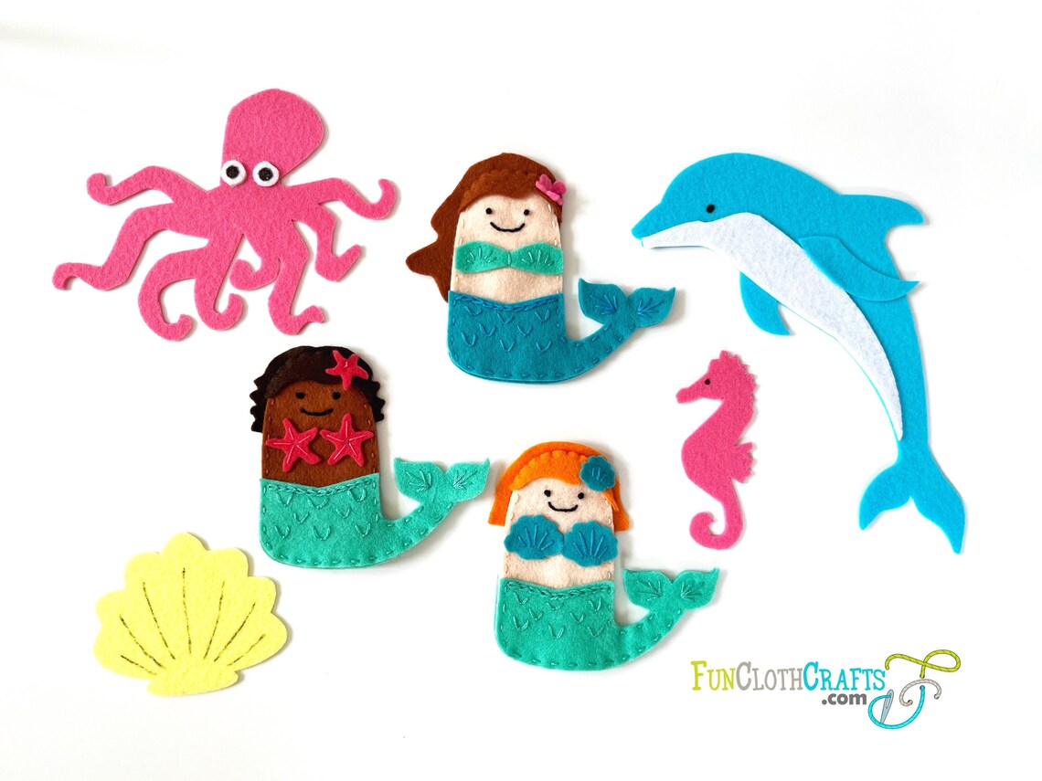 Joyful Felt Mermaids Finger Puppets PDF Pattern With SVG File - Etsy