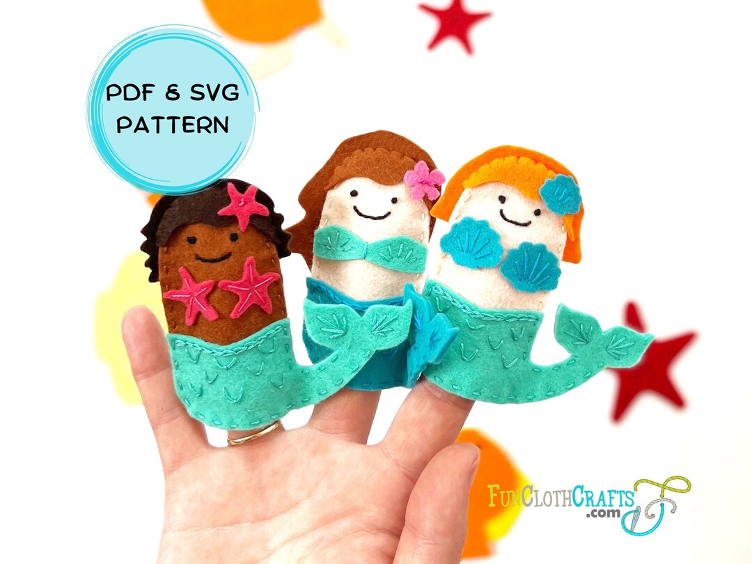 Joyful Felt Mermaids Finger Puppets PDF Pattern With SVG File - Etsy