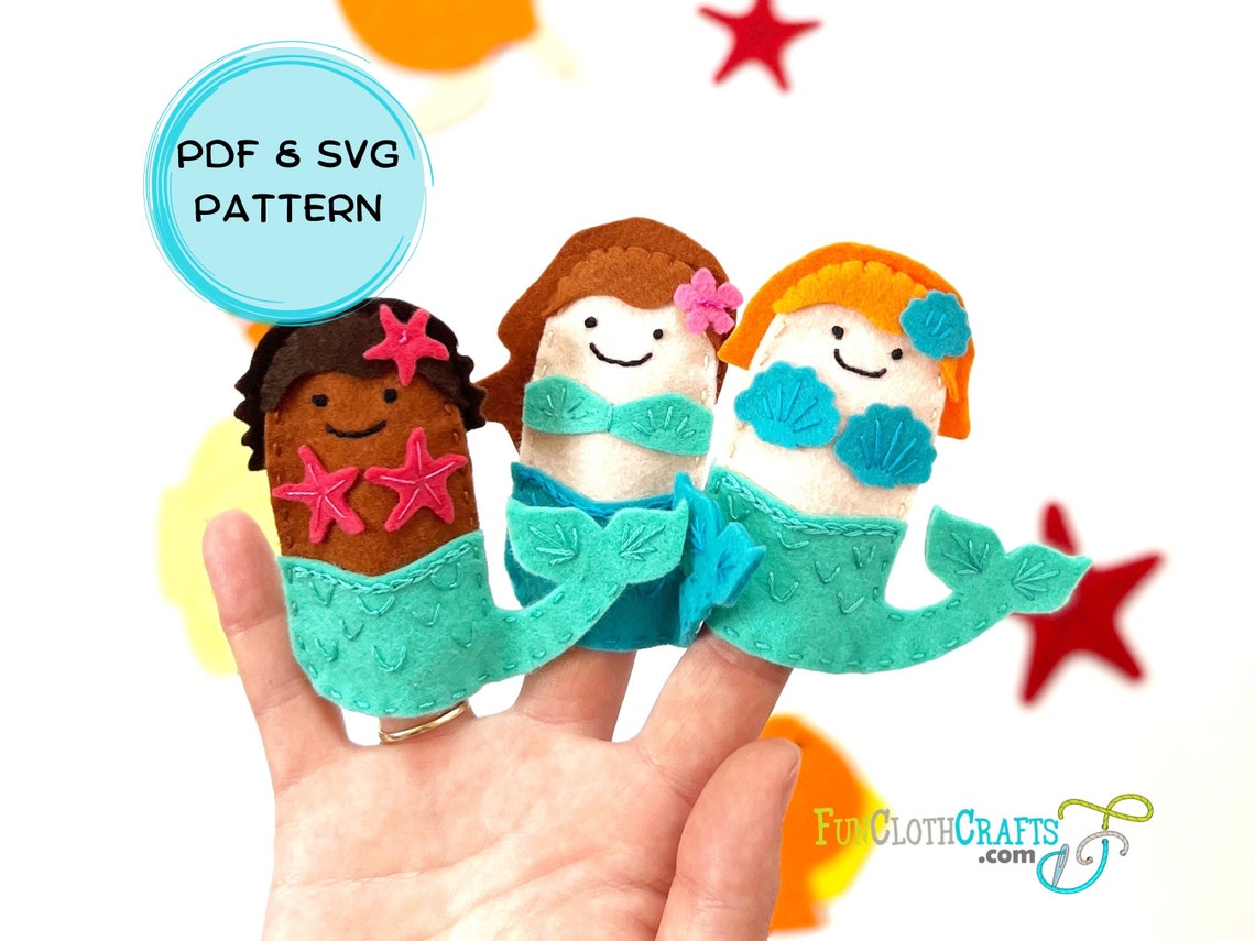 Joyful Felt Mermaids Finger Puppets PDF Pattern With SVG File - Etsy