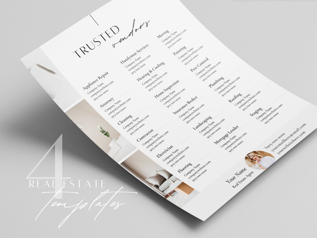 Real Estate Trusted Vendor List Template | Realtor Referral, Preferred ...