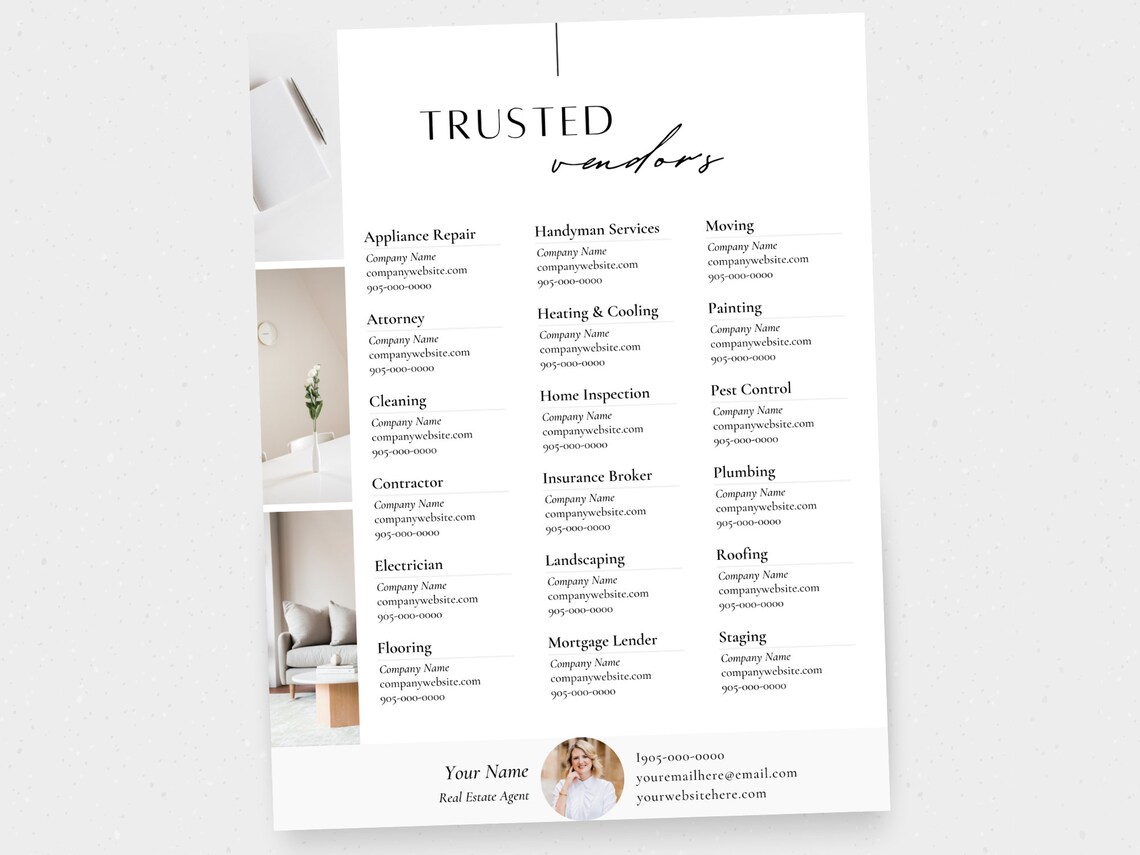 Real Estate Trusted Vendor List Template | Realtor Referral, Preferred ...