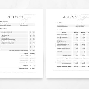 Seller's Estimated Net Sheet: Pre-listing, Closing Costs. Template ...