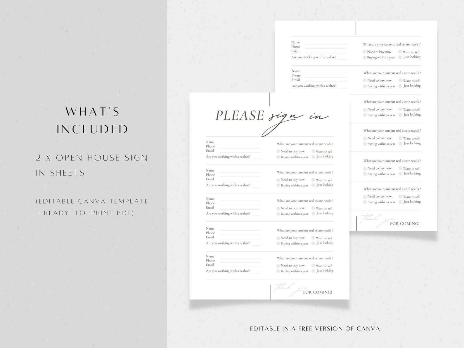 Open House Sign in Sheet, Editable Canva Template & PDF, Real Estate ...