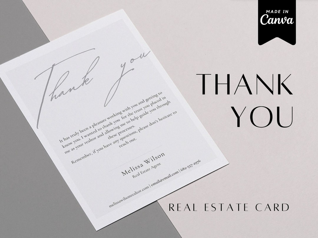 Real Estate Thank You Card Template: Canva Editable, 5x7 (digital ...