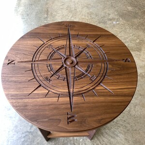 Walnut Engraved Nautical Compass End Table - Etsy
