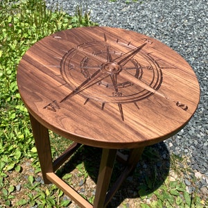 Walnut Engraved Nautical Compass End Table - Etsy