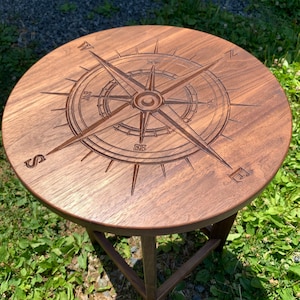 Walnut Engraved Nautical Compass End Table - Etsy
