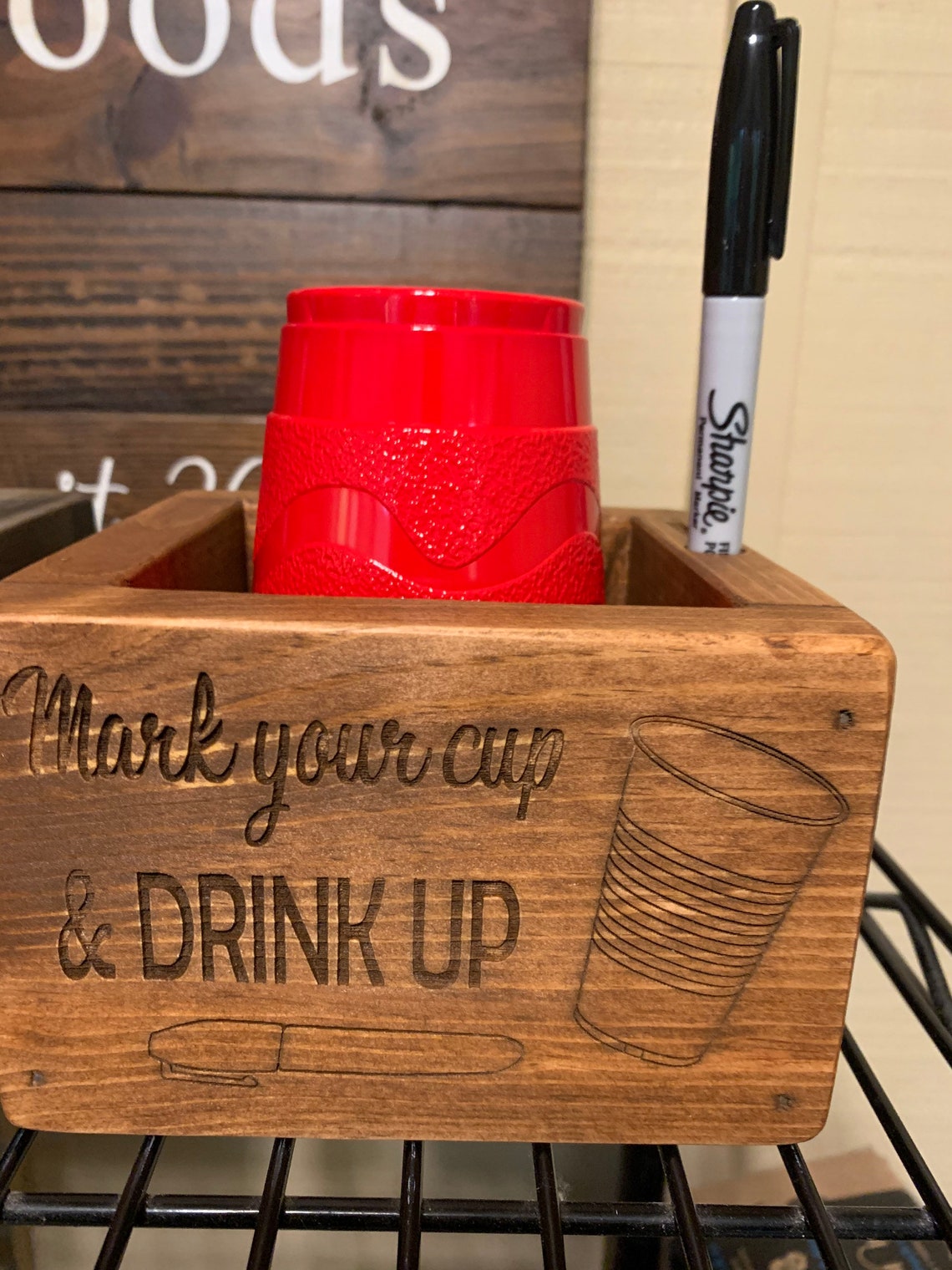 Mark Your Cup and Drink Up Cup Holder With Marker Slot - Etsy